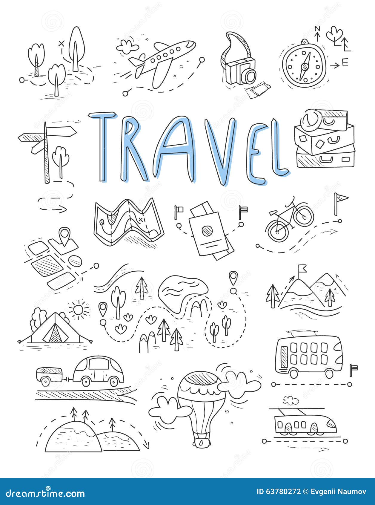Set Of Travel Doodle Symbols In Vector. | CartoonDealer.com #137340930