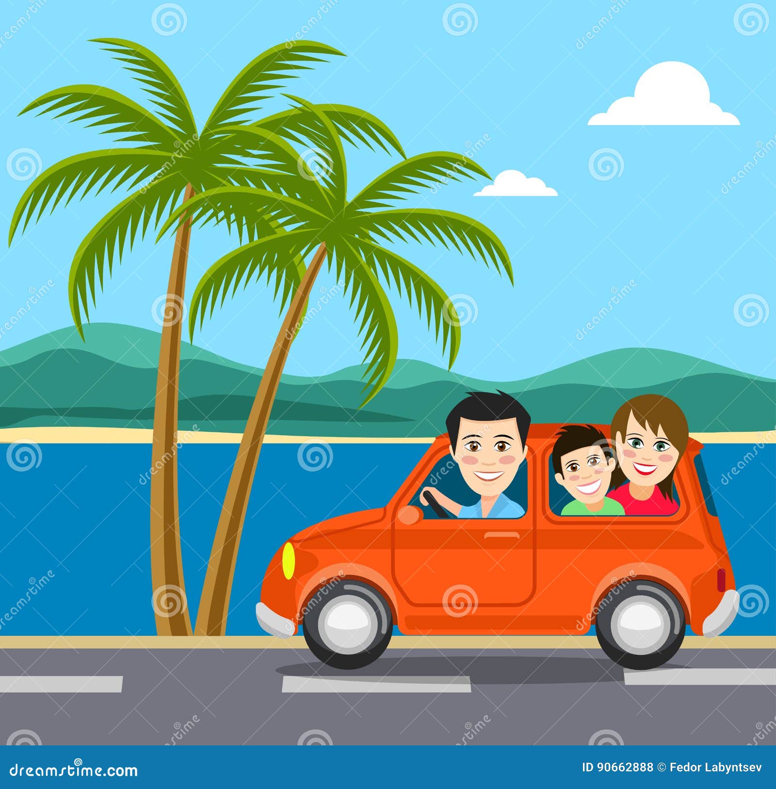 Travel on the Car, a Vector Illustration Flat Style. Stock Vector ...