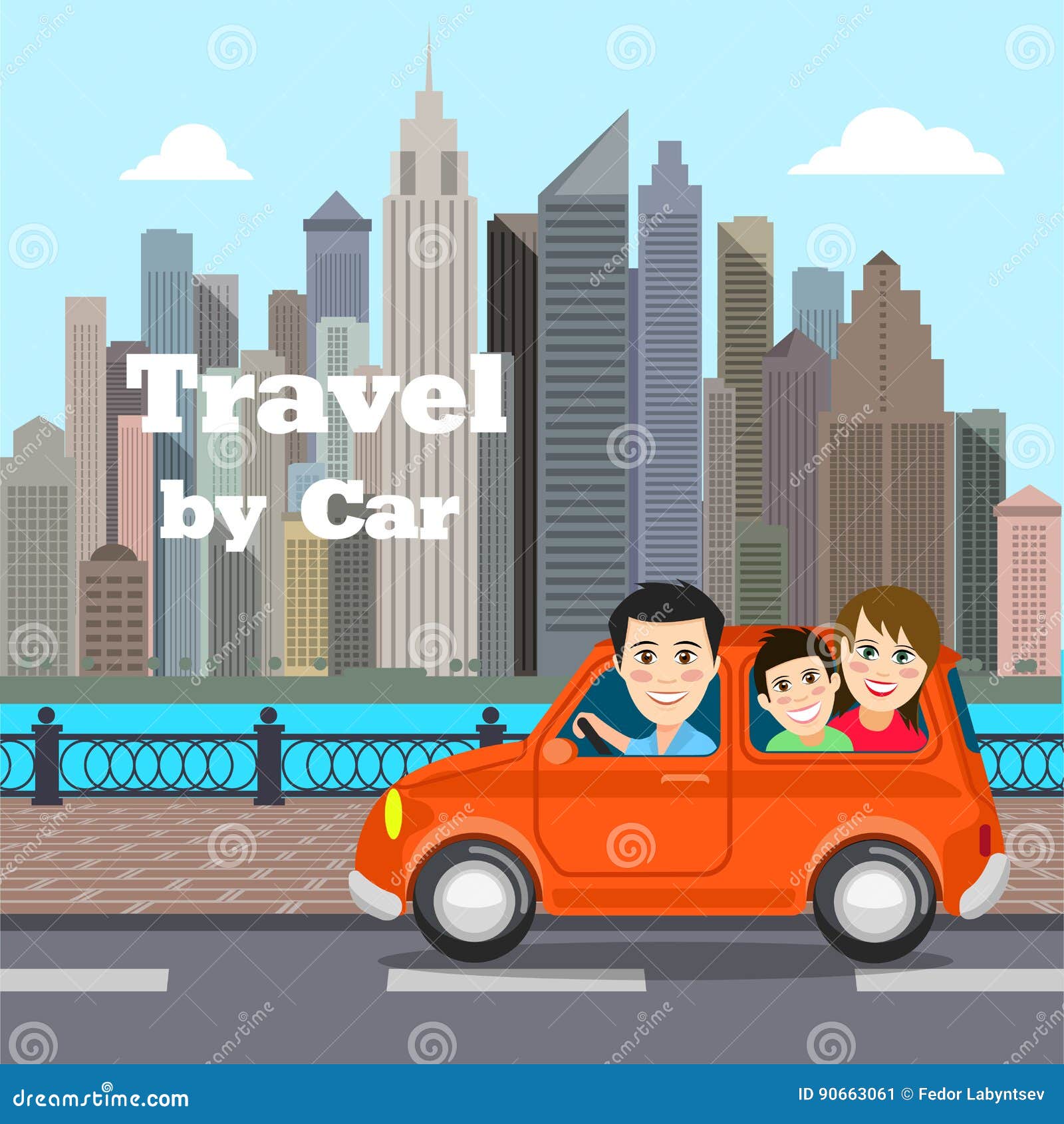 Travel on the Car, a Vector Illustration Flat Style. Stock Vector ...