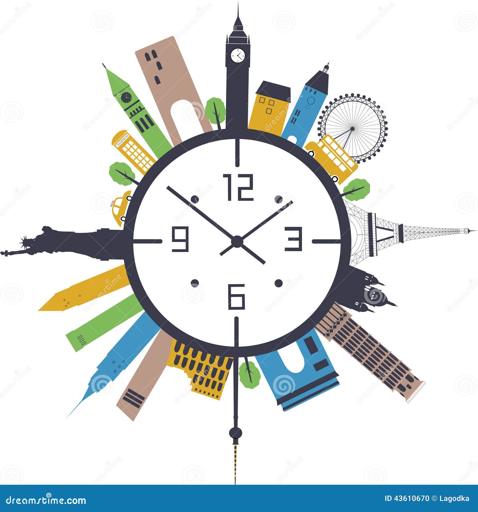 Travel clock. stock vector. Illustration of empire, paris - 43610670