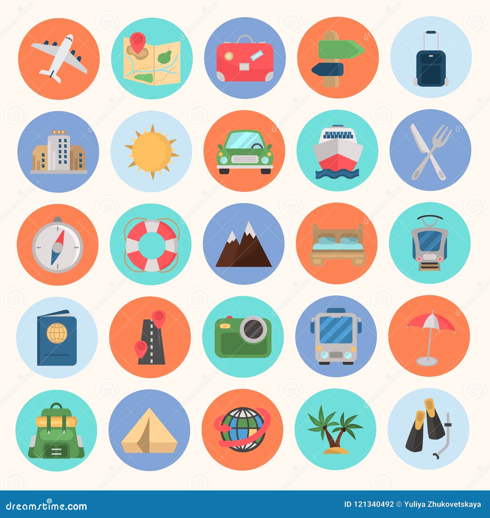 Travel Color Flat Icon Set for Web and Mobile Design Stock Illustration ...