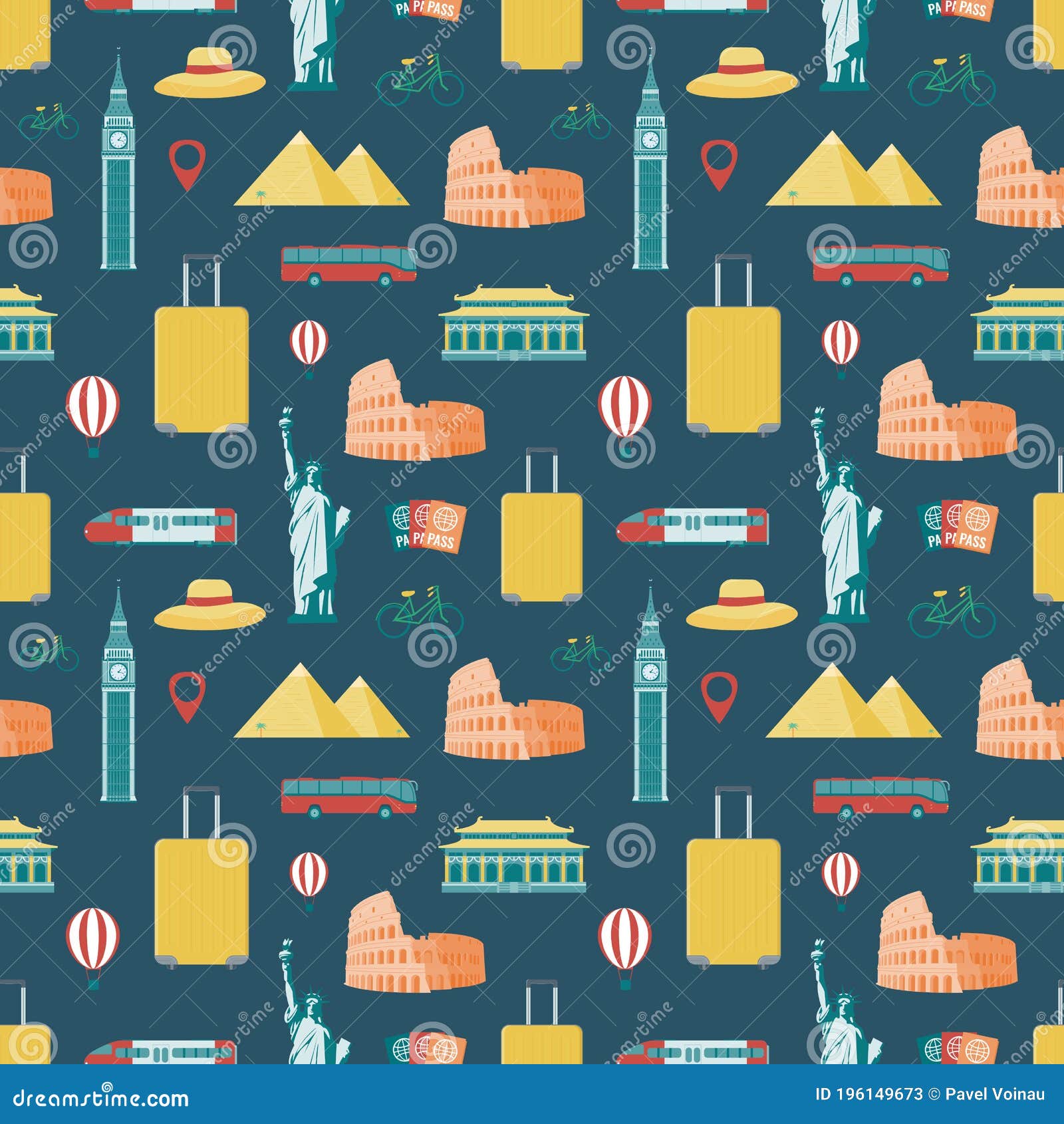 Travel Composition with Famous World Landmarks. Seamless Pattern Stock ...