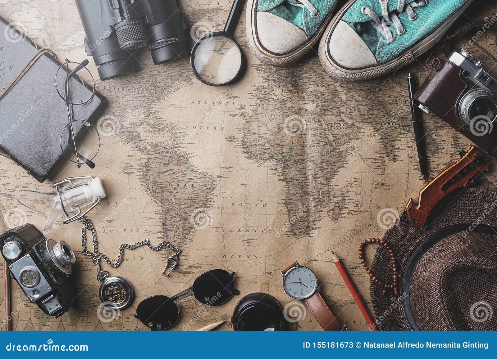 Travel Concept Background. Overhead View of Traveler`s Accessories on ... Travel Concept Background. Overhead View of Traveler`s Accessories on ...