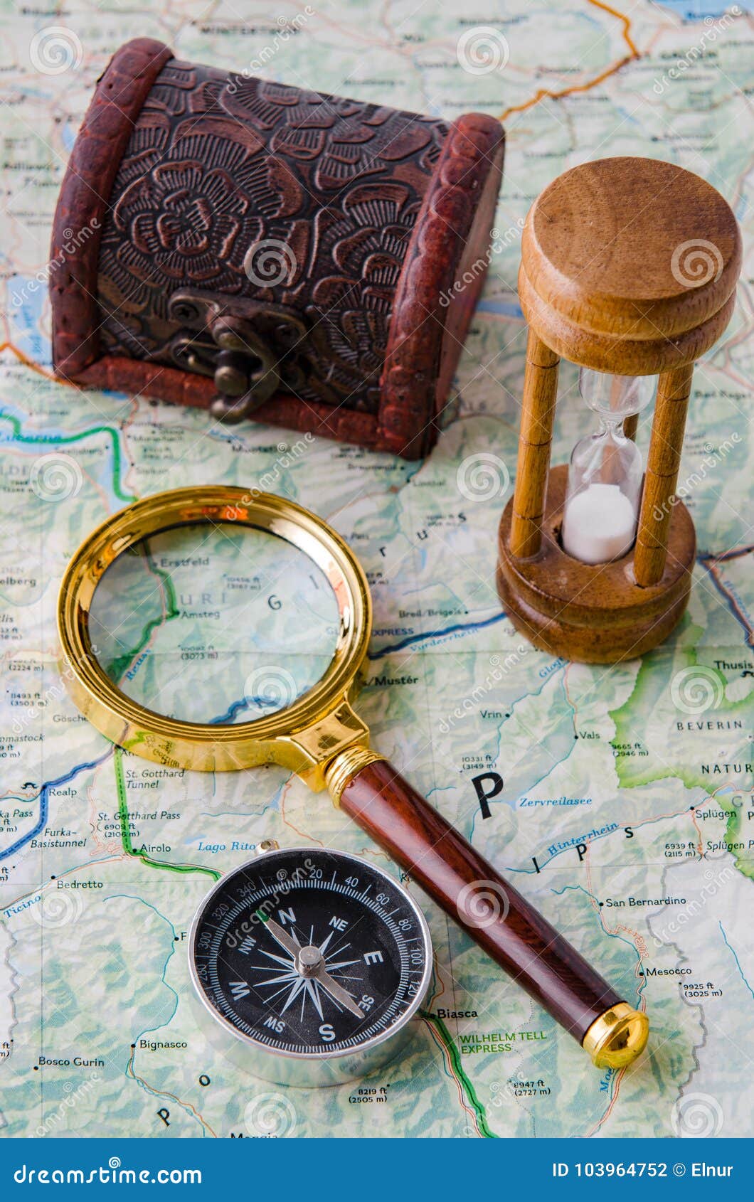 The Travel Concept with Compass and Map Stock Photo - Image of compass ...