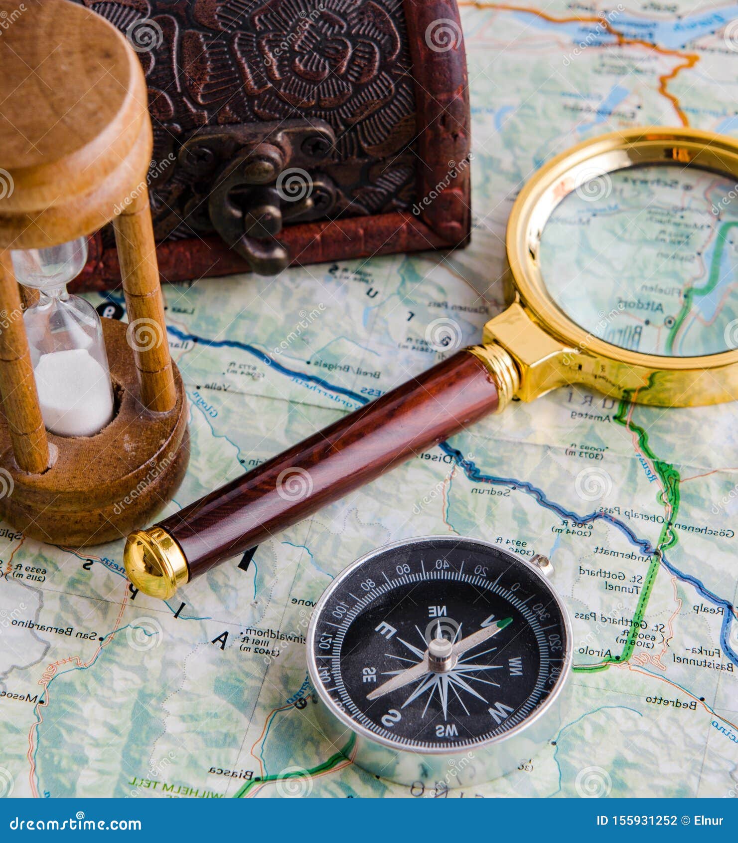 Travel Concept with Compass and Map Stock Photo - Image of latitude ...
