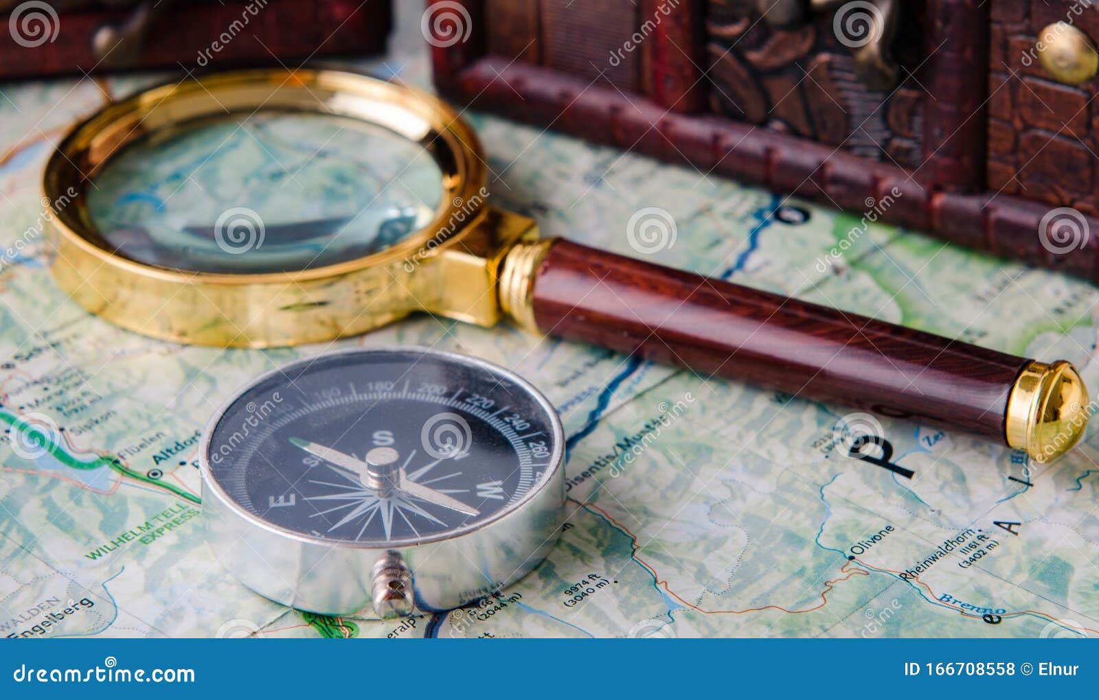 Travel Concept with Compass and Map Stock Photo - Image of adventure ...