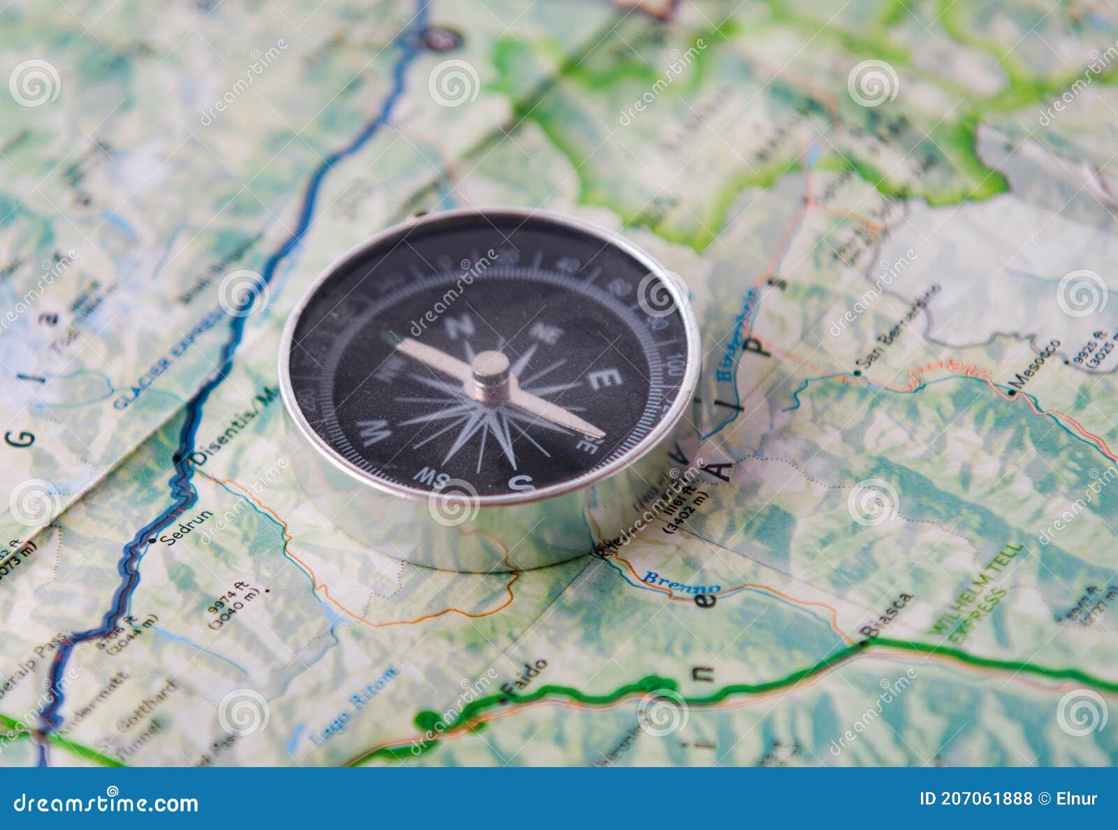 Travel Concept with Compass and Map Stock Photo - Image of adventure ...