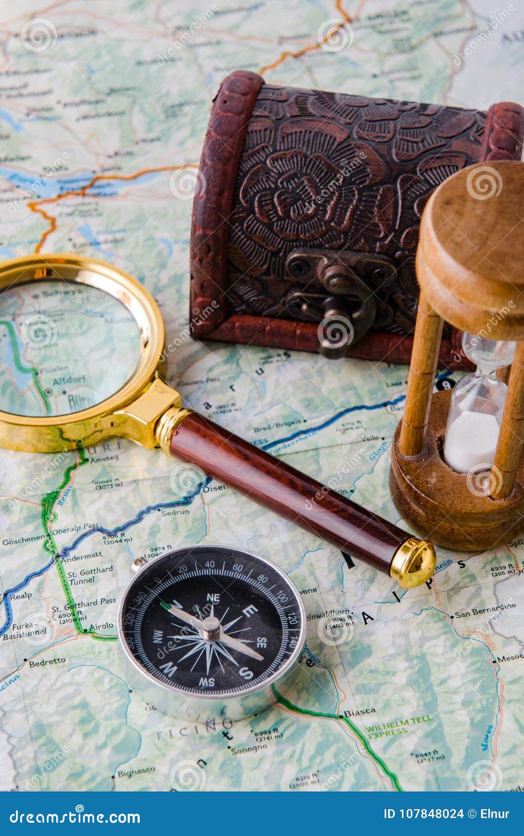 The Travel Concept with Compass and Map Stock Photo - Image of atlas ...
