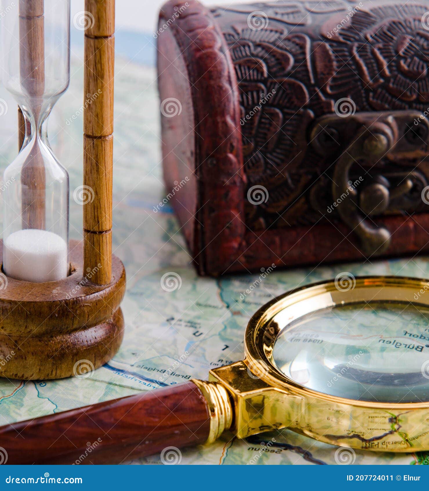 Travel Concept with Compass and Map Stock Image - Image of examining ...