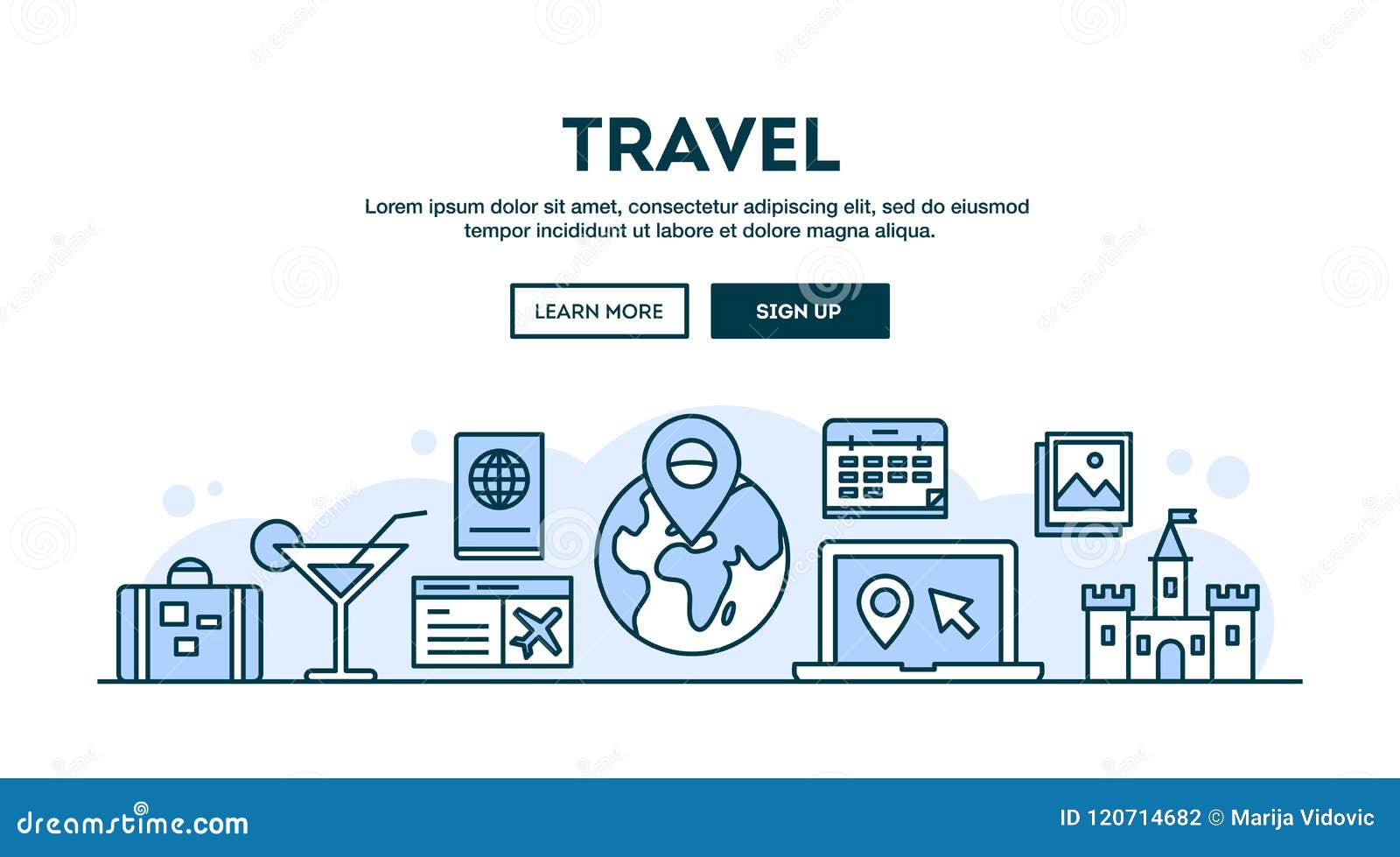 Travel, Concept Header, Flat Design Thin Line Style Stock Illustration ...