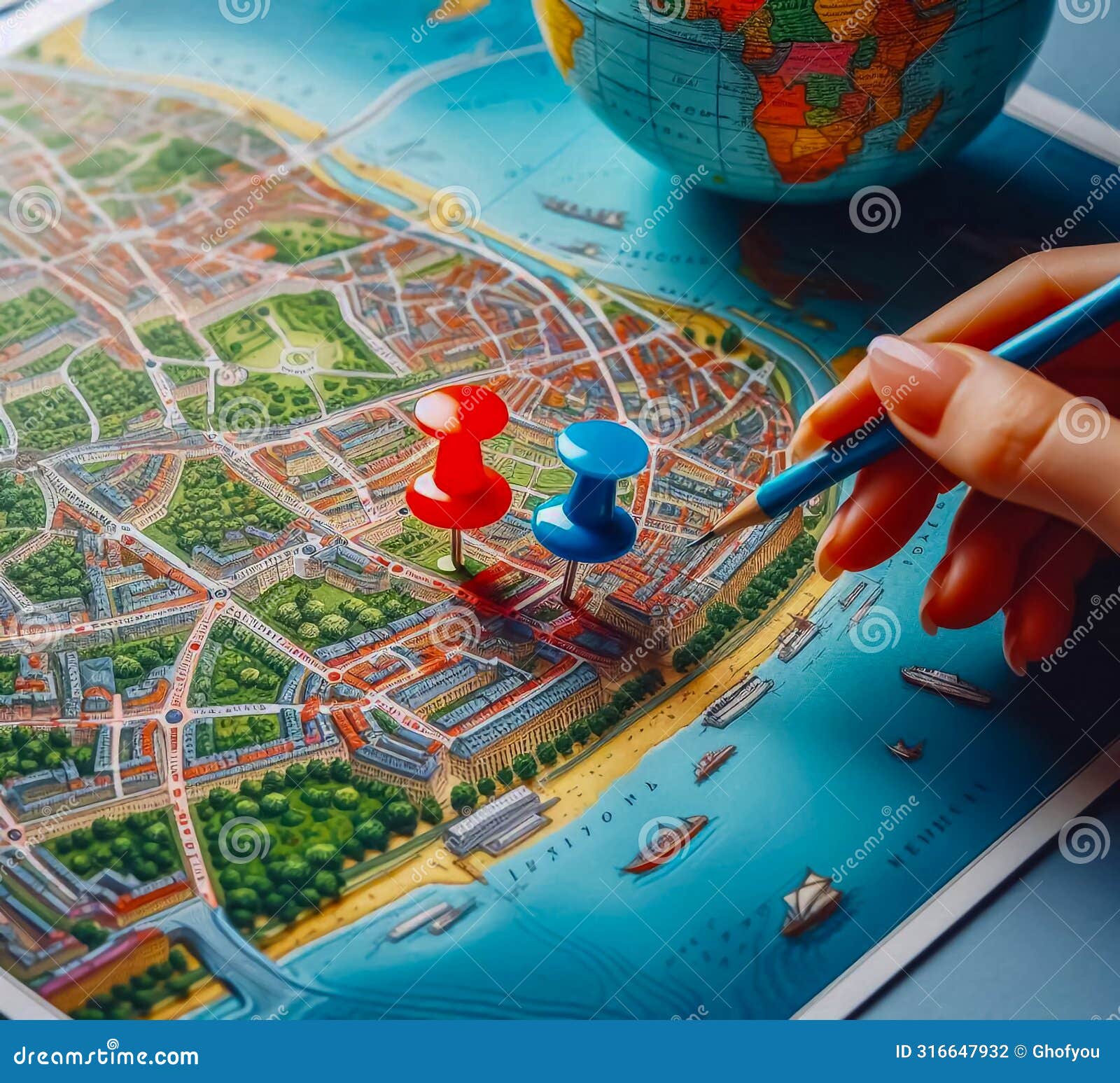 Travel Concept. Mark Locations on the Map Using Colored Pins Stock ...