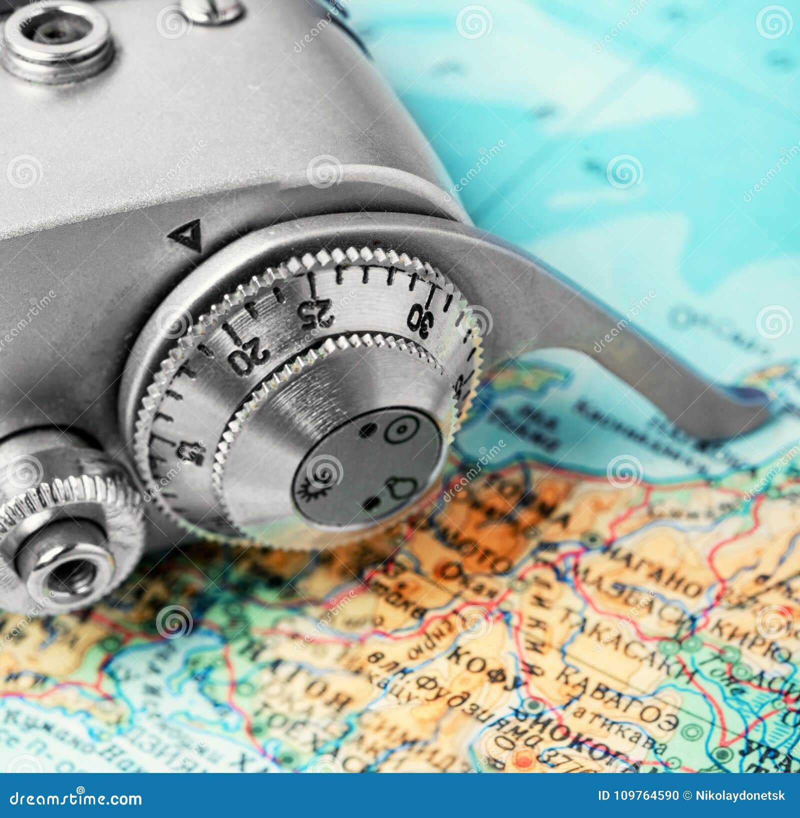 Camera and map stock photo. Image of world, lifestyle - 109764590