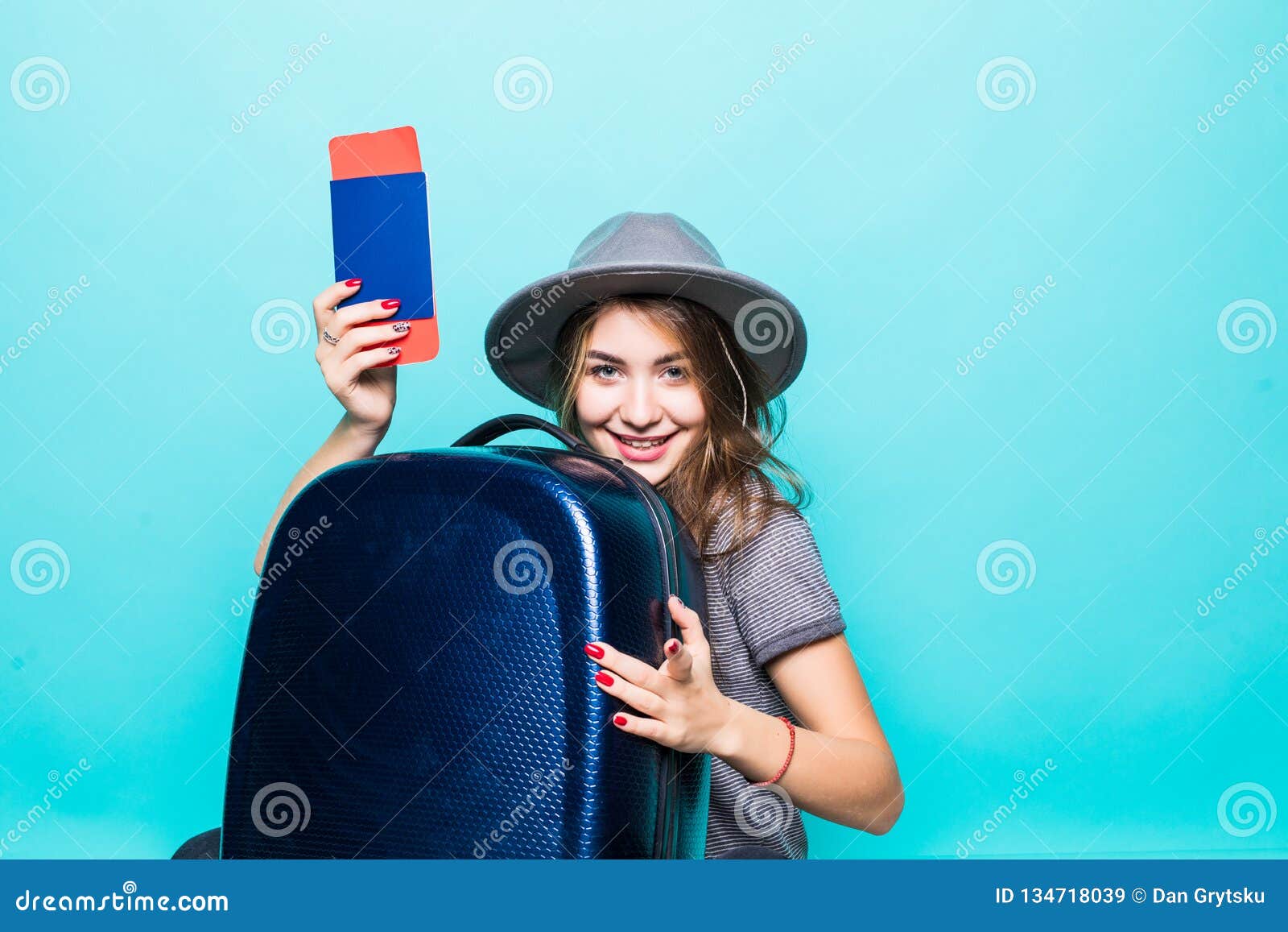 Travel Concept Portrait Of Pretty Young Woman Holding Passport With