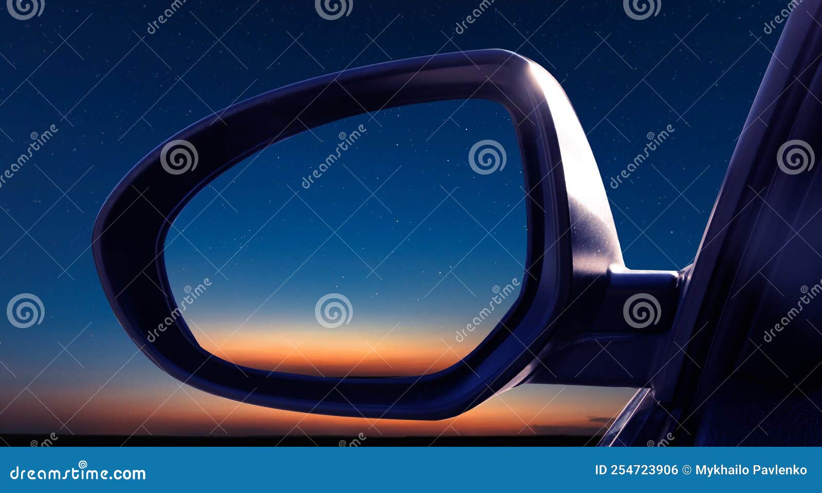 Travel Concept. Reflection of the Evening Starry Sky in the Mirror of ...