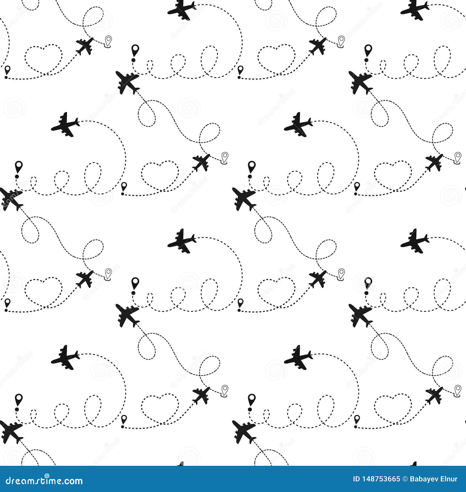 Travel Concept Seamless Pattern. Airplane Route in the Dotted Line ...