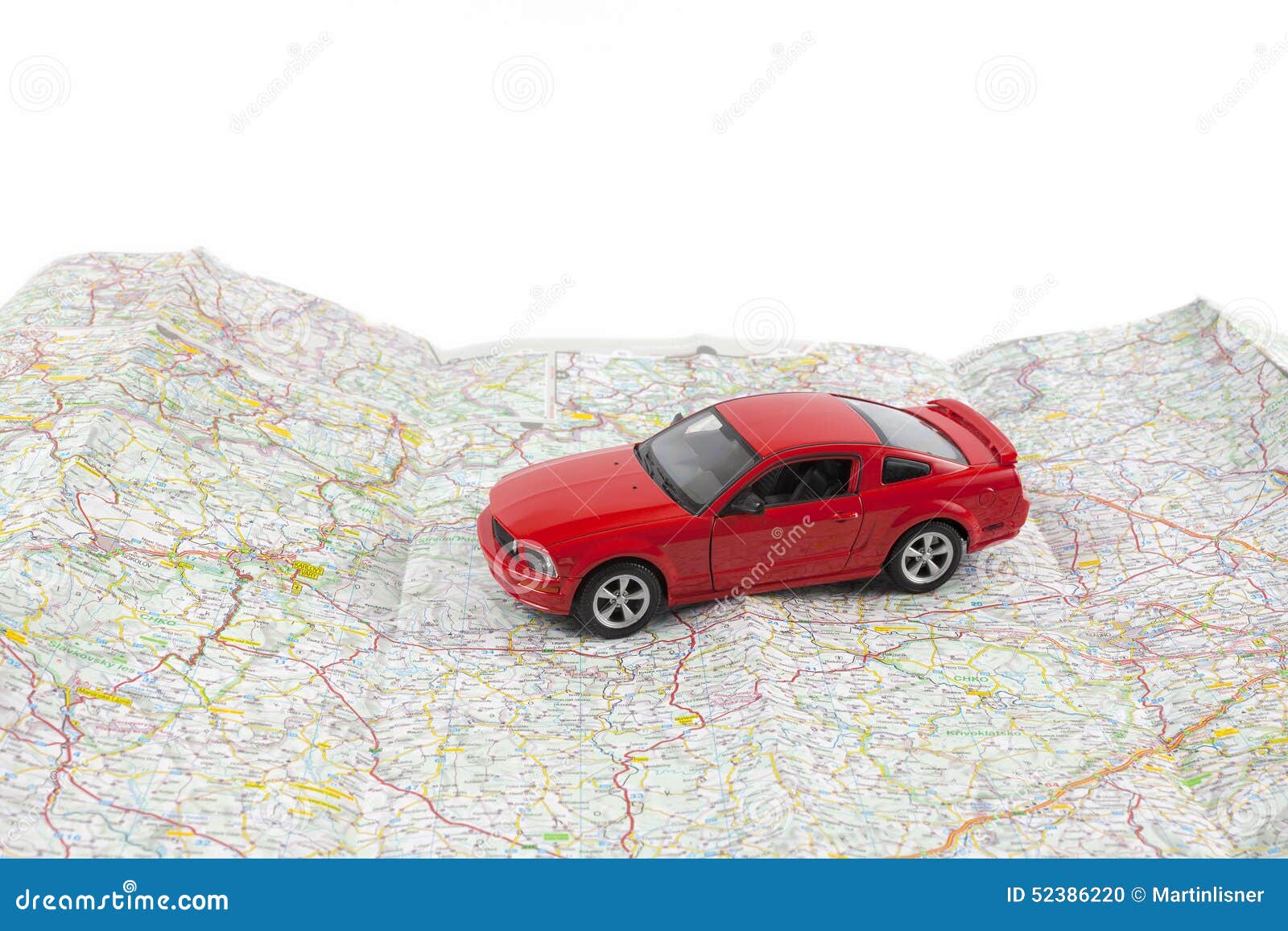 Travel Concept, Small Car on Map Stock Photo - Image of main, funny ...