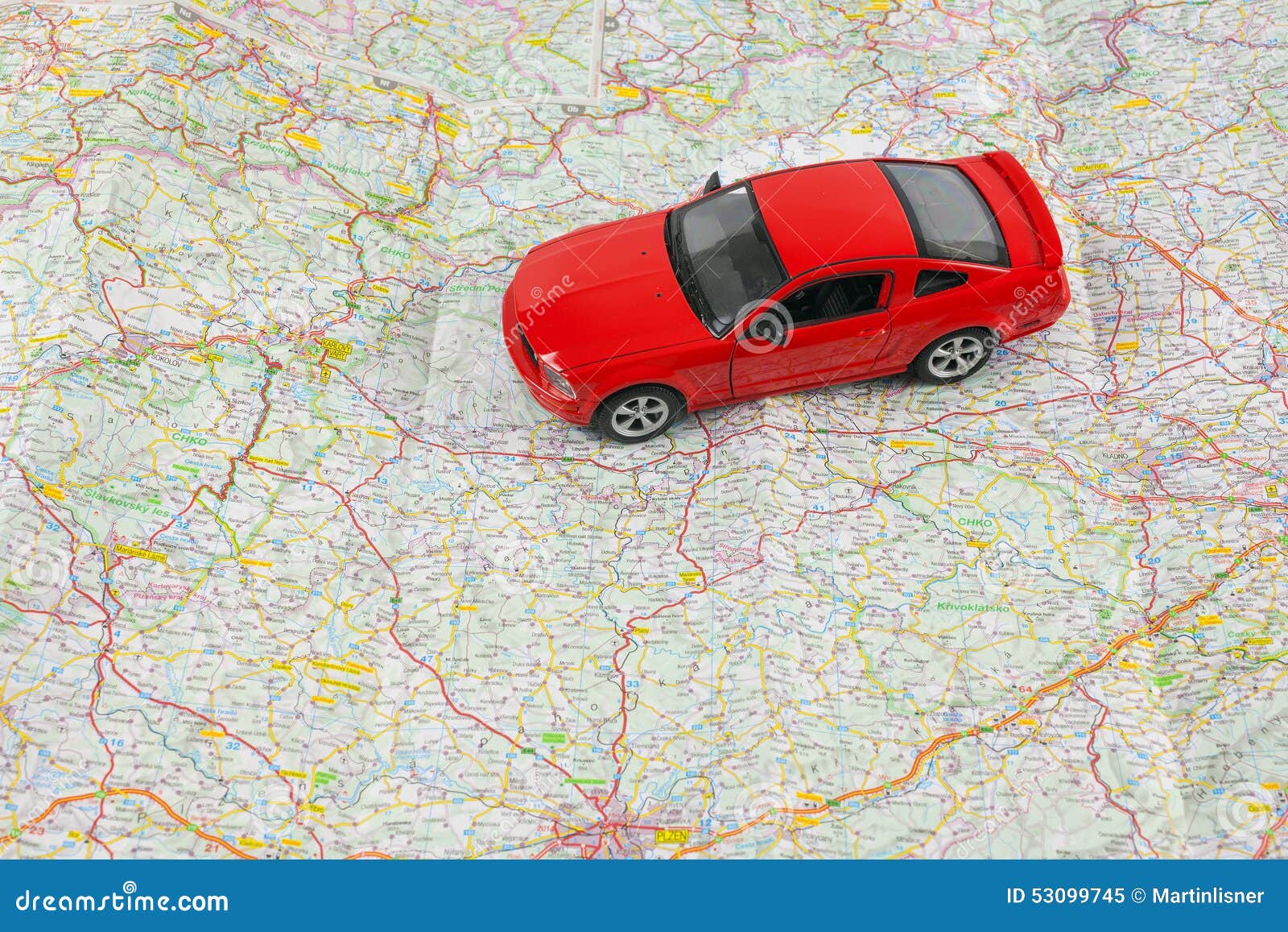 Travel Concept, Small Car on Map Stock Image - Image of road, rent ...