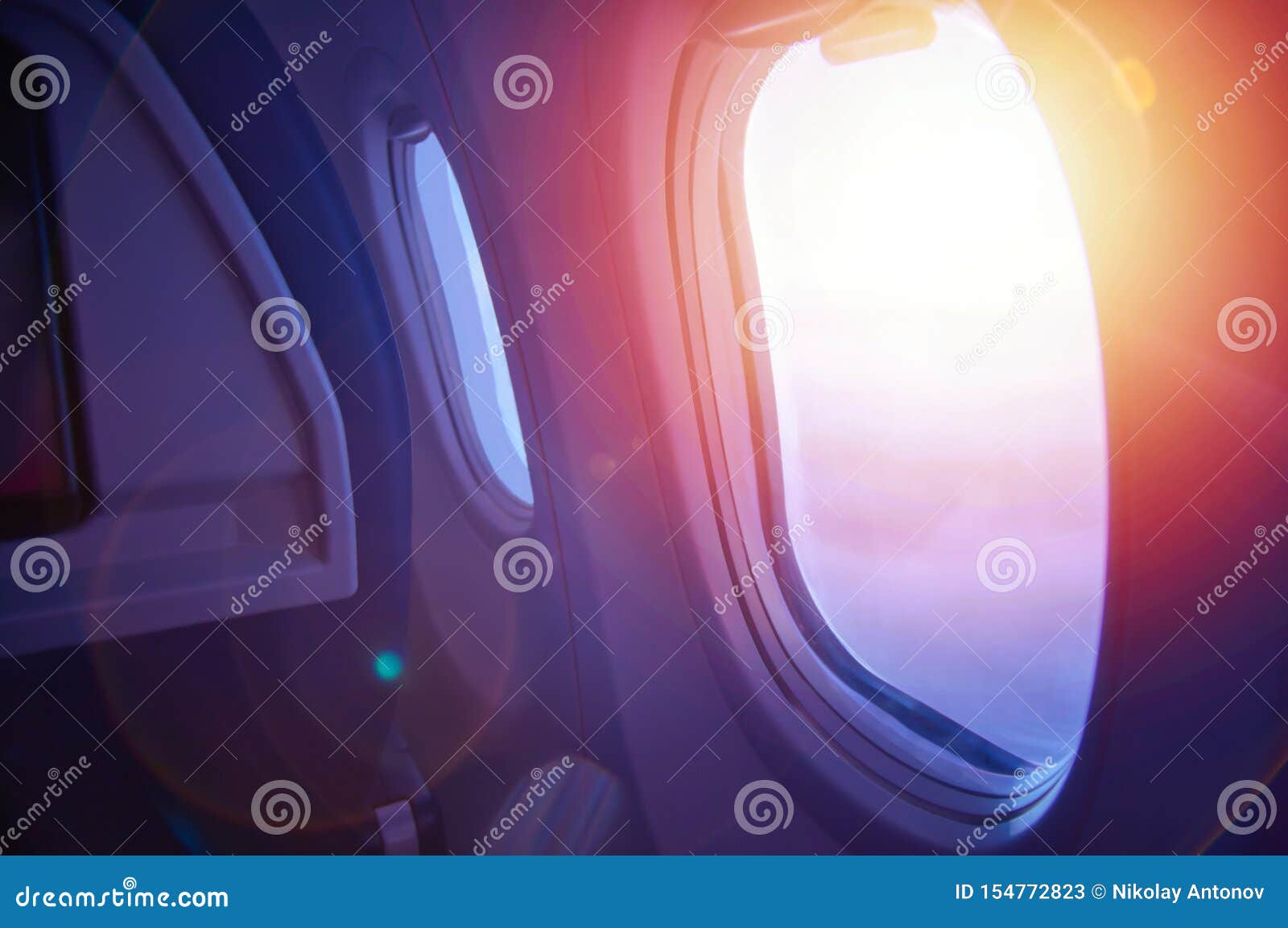 Travel Concept. Sunset through an Airplane Window Stock Image - Image ...
