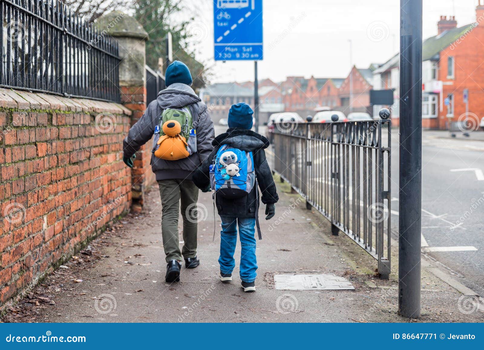 Travel Concept of Two Boys with Backpacks Going Forward Stock Image ...