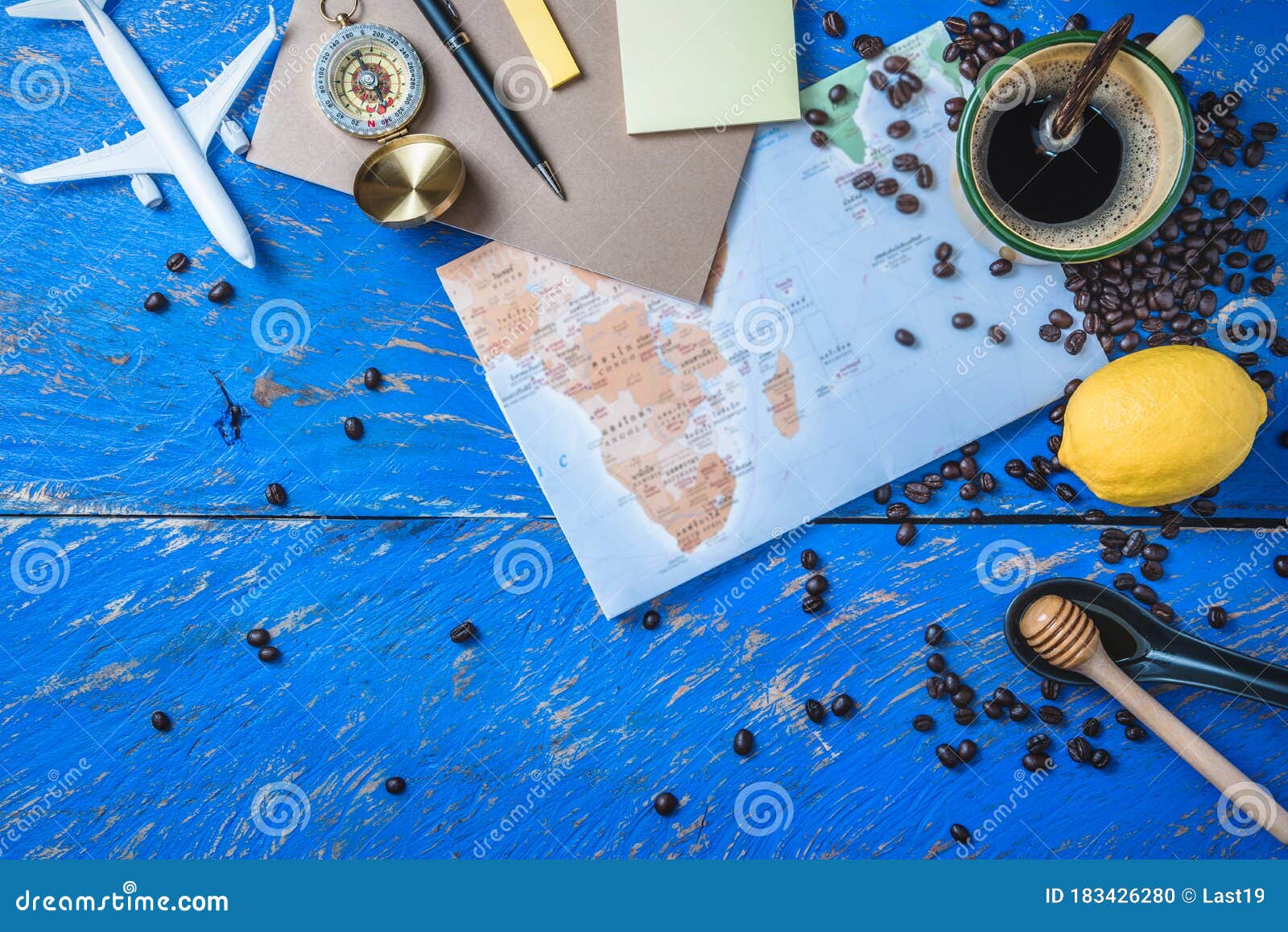 Travel Concept Using World Map and Compass Along with Other Travel ...