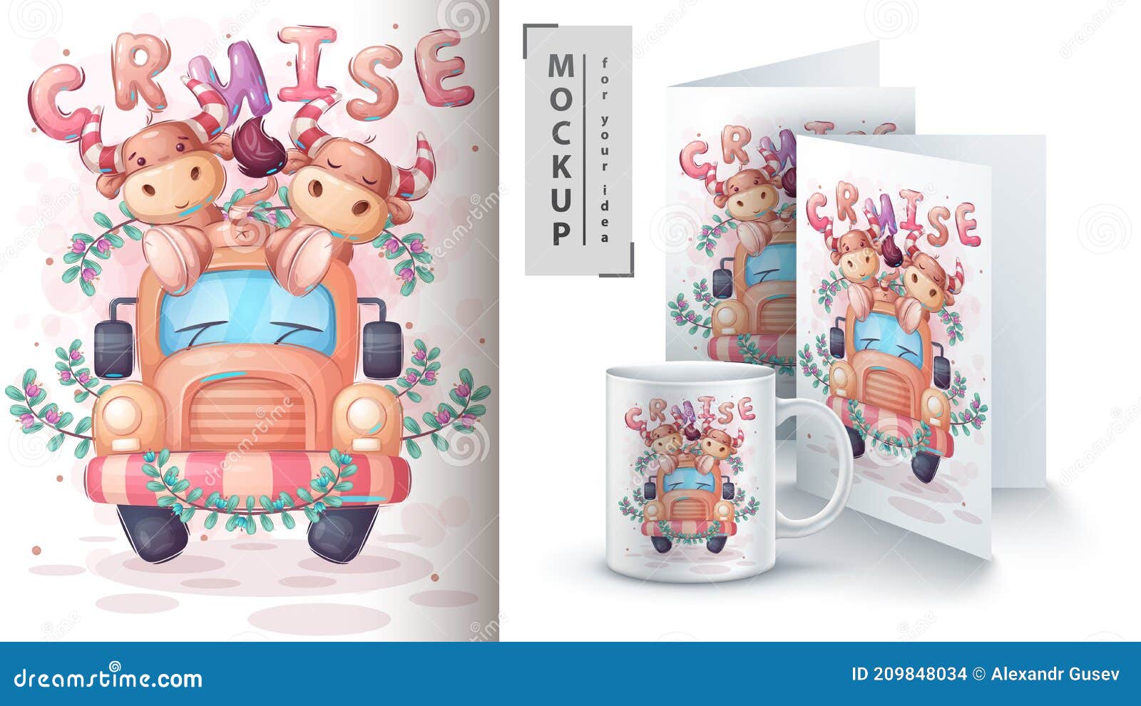 Travel Cow Poster and Merchandising. Stock Vector - Illustration of ...