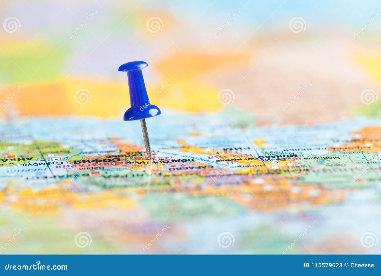 Blue pin on the map stock image. Image of atlas, country - 115579623
