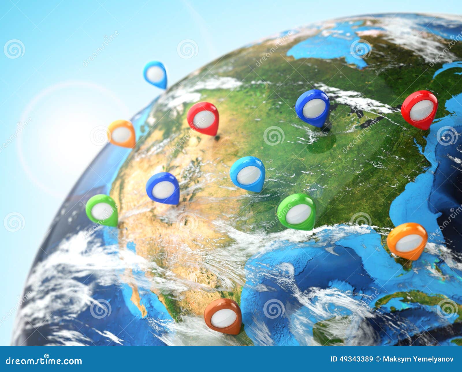 Travel Destination Concept. Pin on Earth. Navigation in USA Stock ...