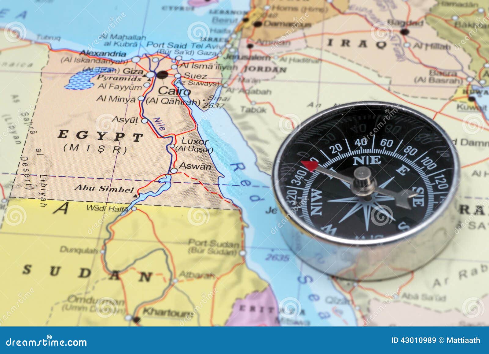 Travel Destination Egypt, Map with Compass Stock Image - Image of ...