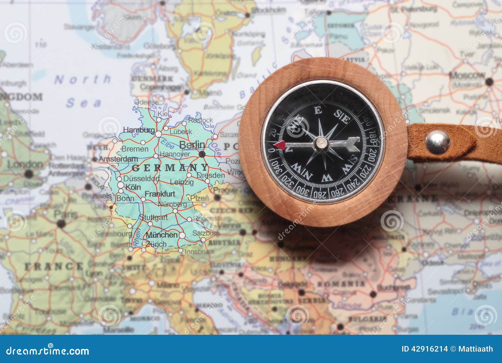 Travel Destination Germany, Map with Compass Stock Photo - Image of ...