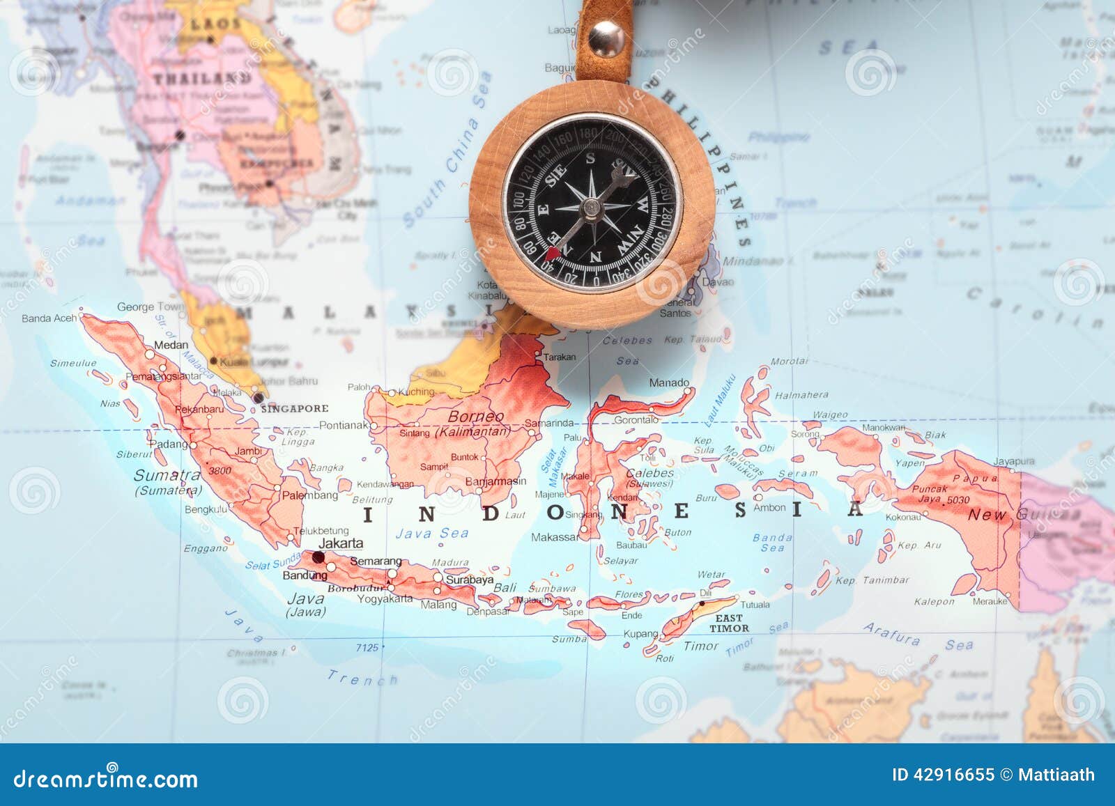 Travel Destination Indonesia, Map with Compass Stock Image - Image of ...