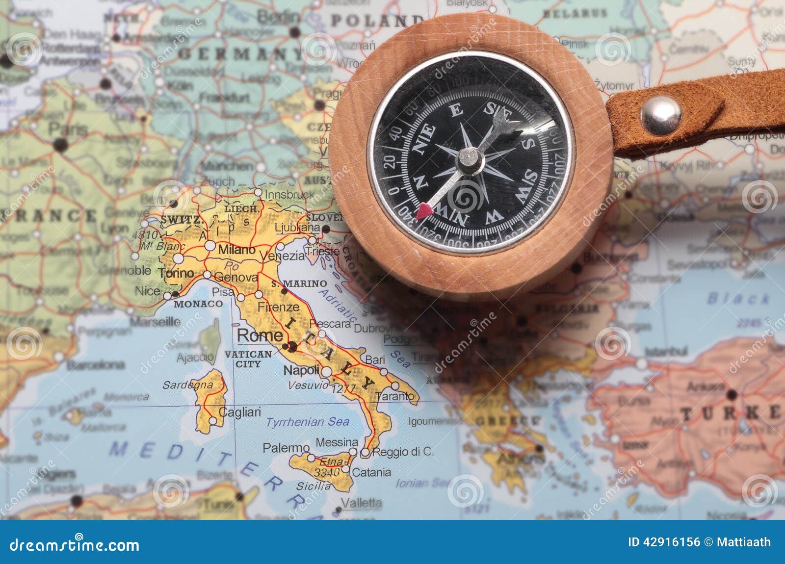 Travel Destination Italy, Map with Compass Stock Photo - Image of ...