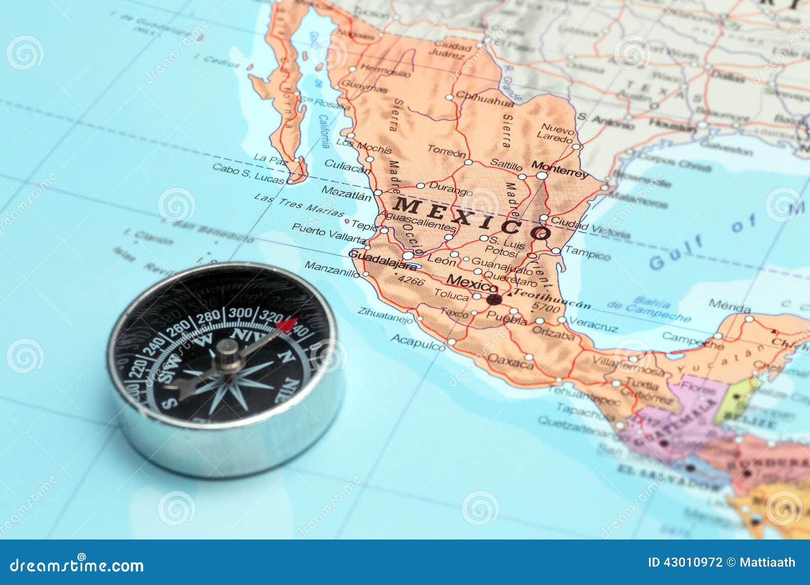 Travel Destination Mexico, Map with Compass Stock Photo - Image of ...