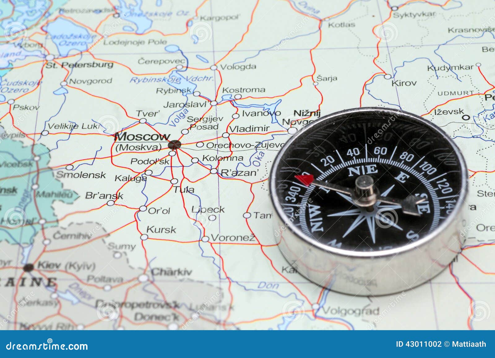 Travel Destination Moscow Russia, Map with Compass Stock Photo - Image ...
