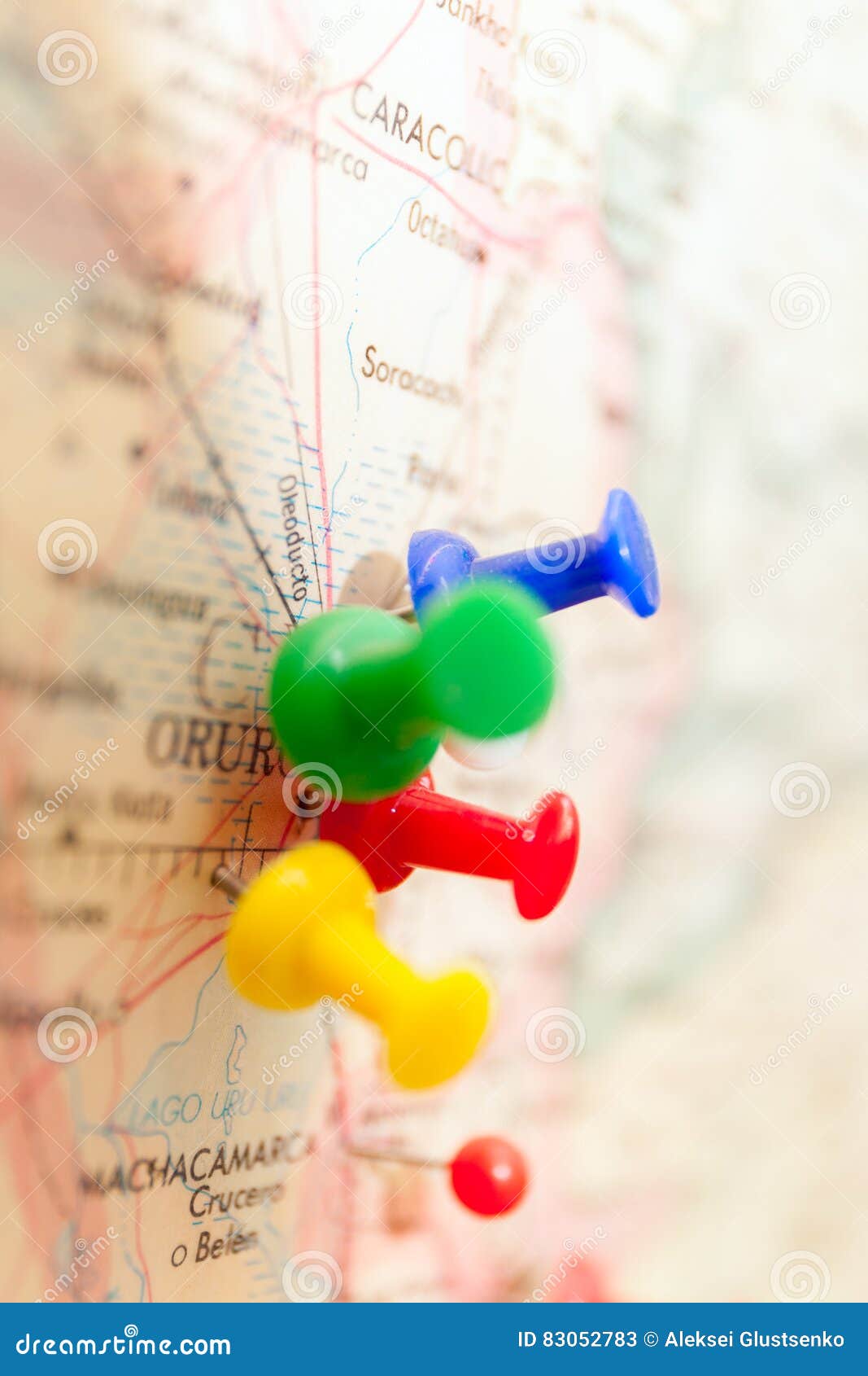Travel Destination Points on a Map Indicated with Colorful Thumbtacks ...