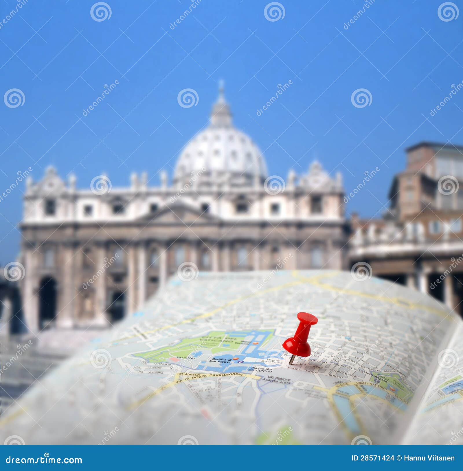 Travel Destination Rome Map Push Pin Blur Stock Photo - Image of church ...