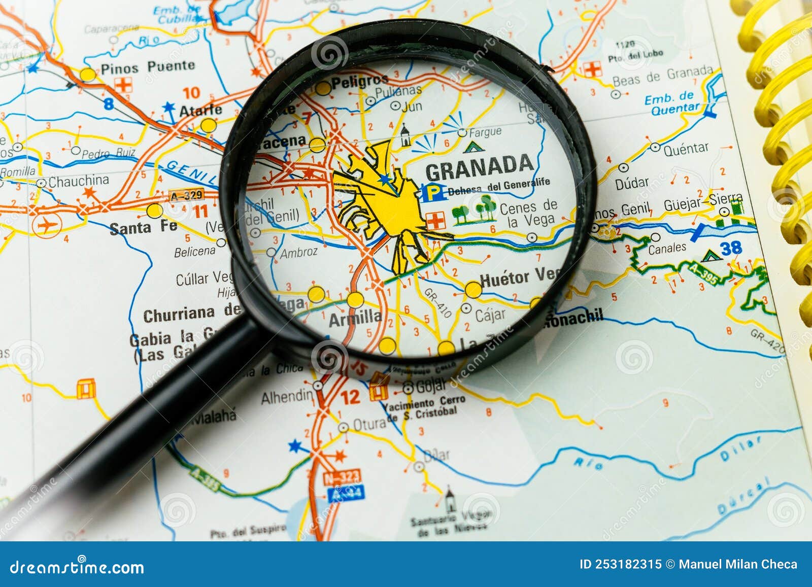 Travel Destination Search, Granada, Spain. Located on the Road Map ...