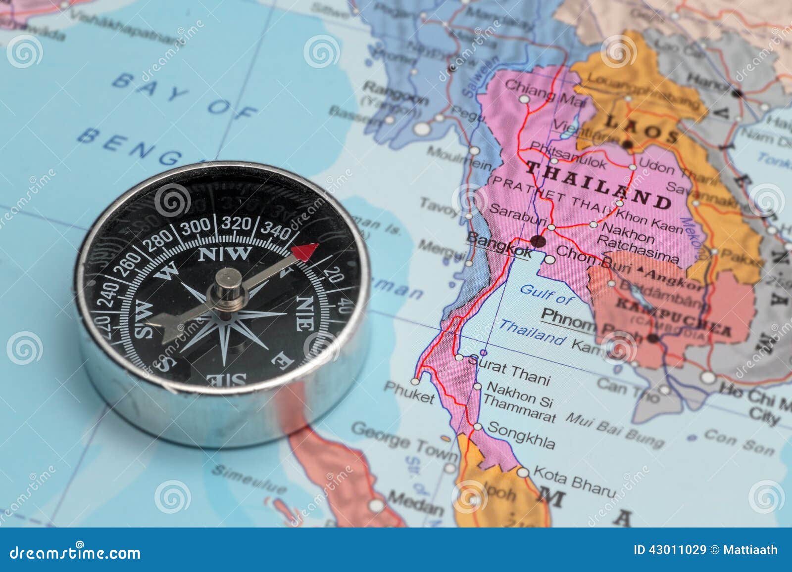 Travel Destination Thailand, Map with Compass Stock Image - Image of ...