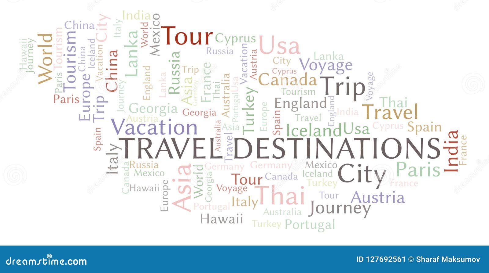 Travel Destinations Word Cloud. Stock Illustration - Illustration of ...
