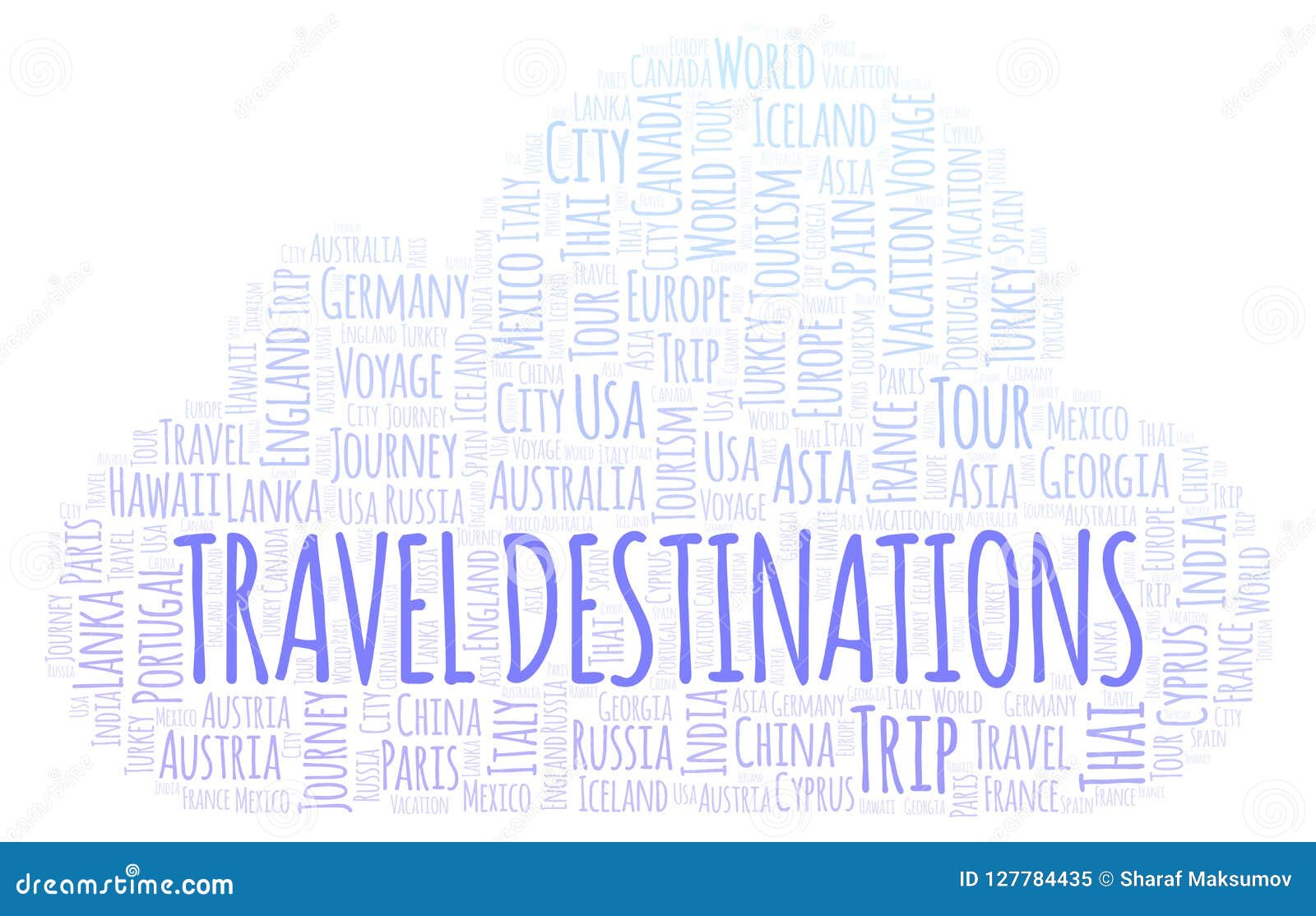 Travel Destinations Word Cloud. Stock Illustration - Illustration of ...
