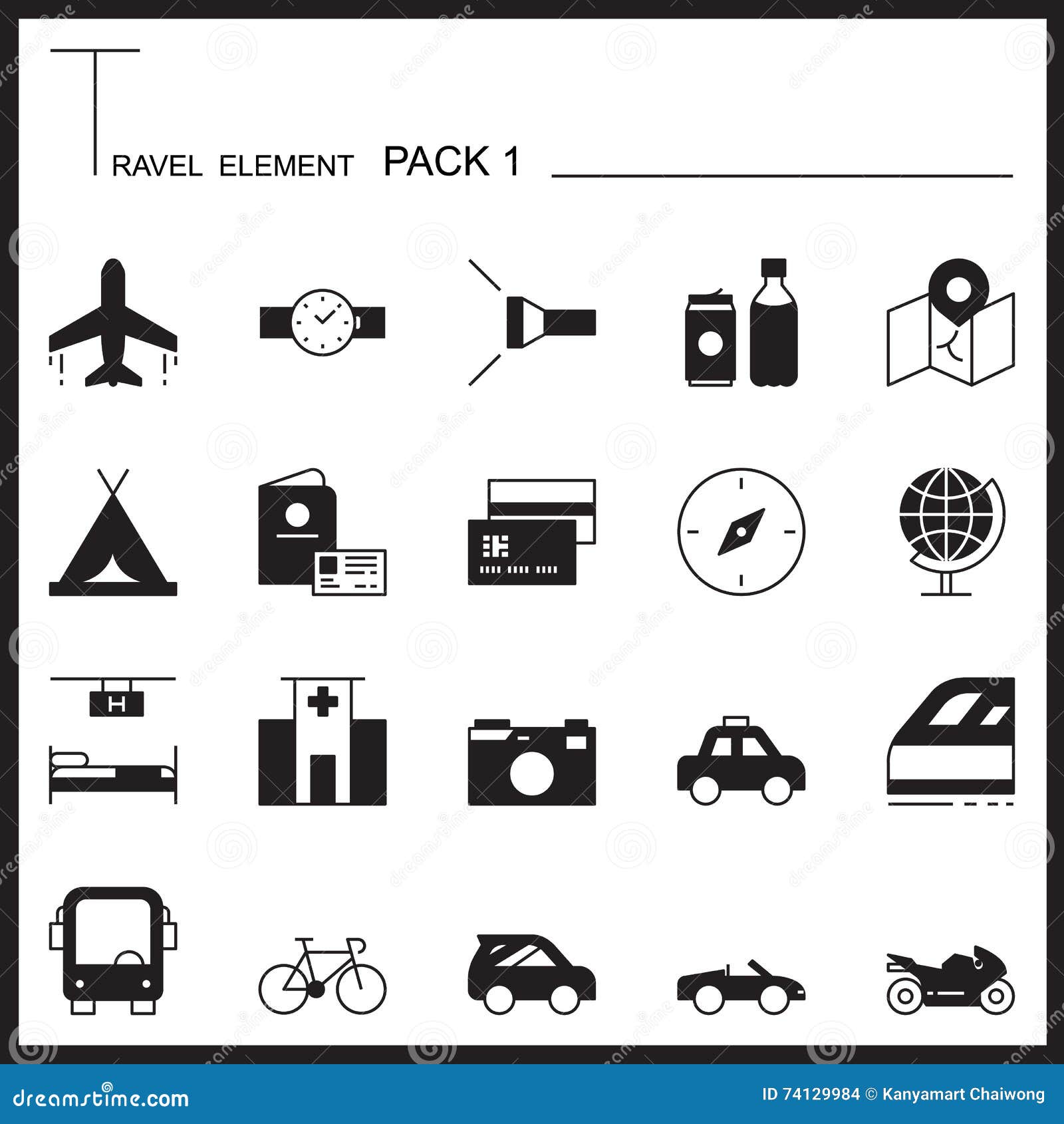 Travel Element Graph Icon Set.Pack 1.Mono Pack Stock Vector ...