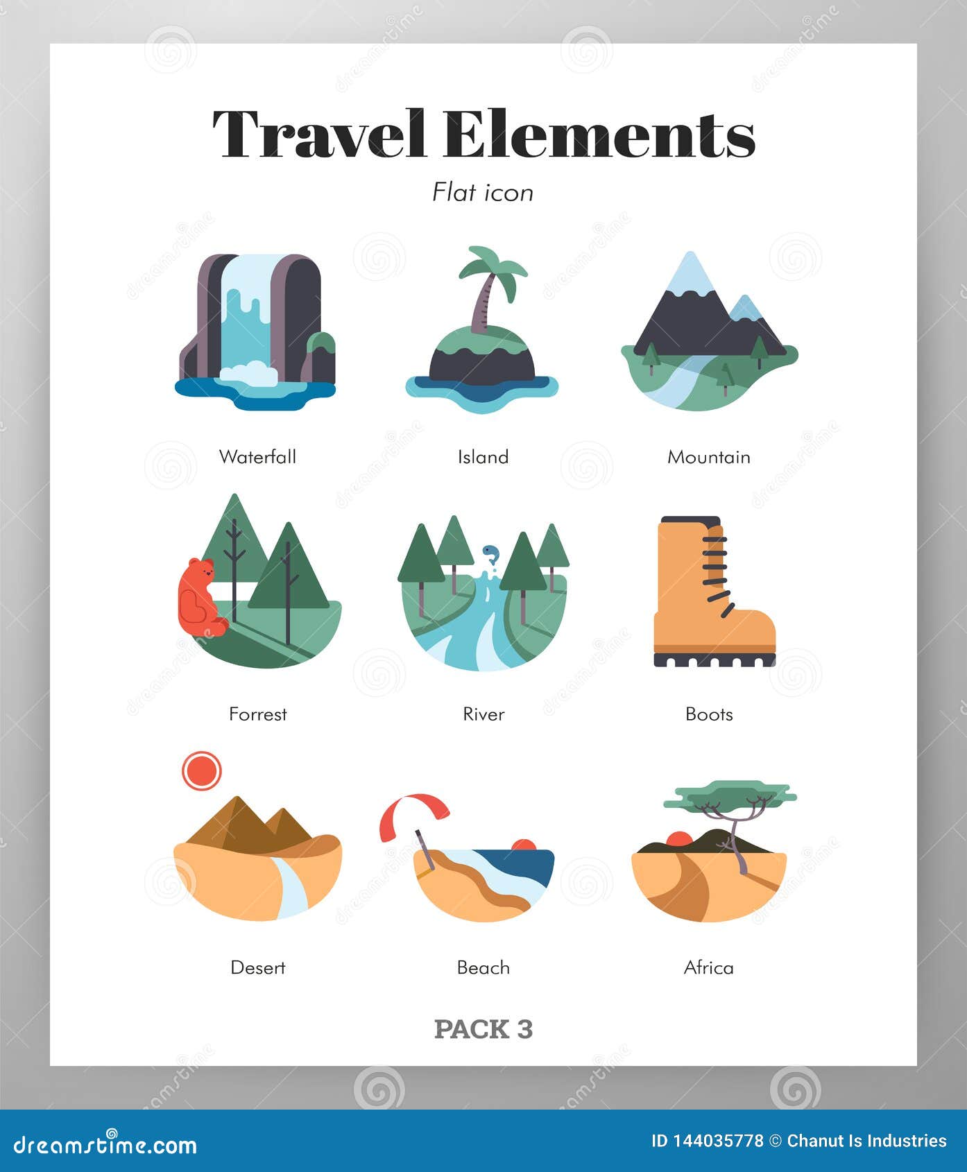 Travel elements flat pack stock vector. Illustration of river - 144035778