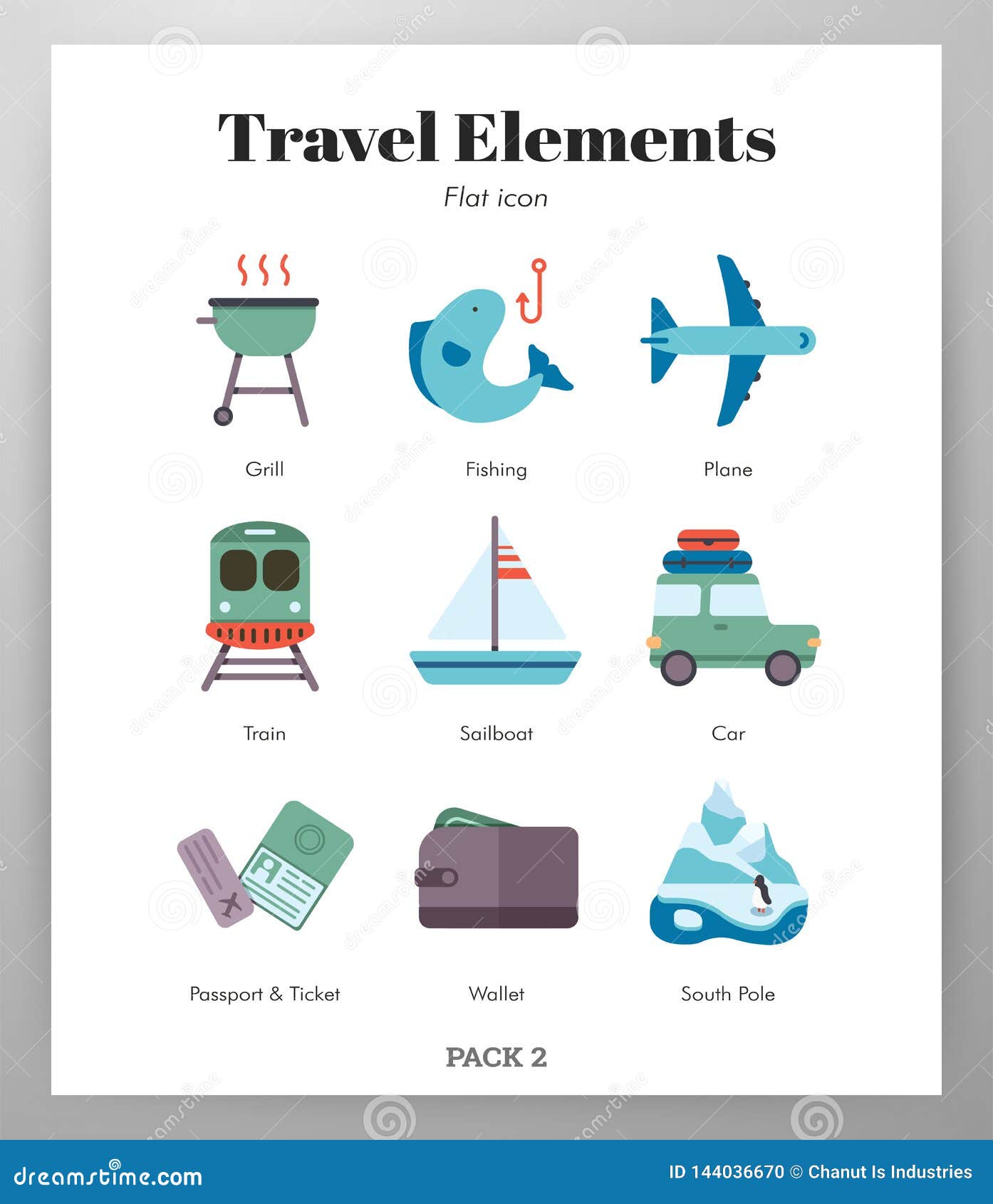 Travel elements flat pack stock vector. Illustration of equipment ...