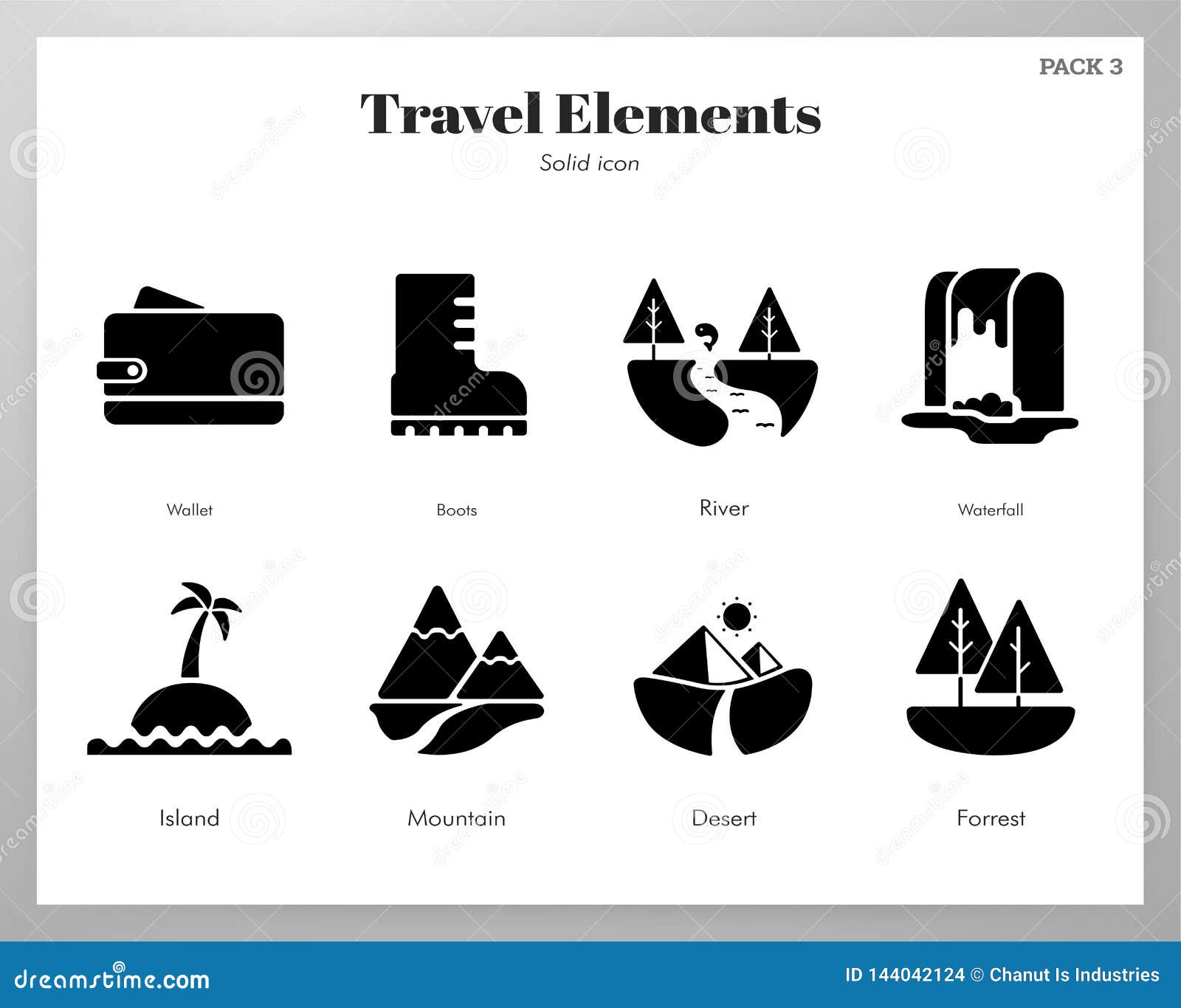 Travel elements solid pack stock vector. Illustration of shoe - 144042124