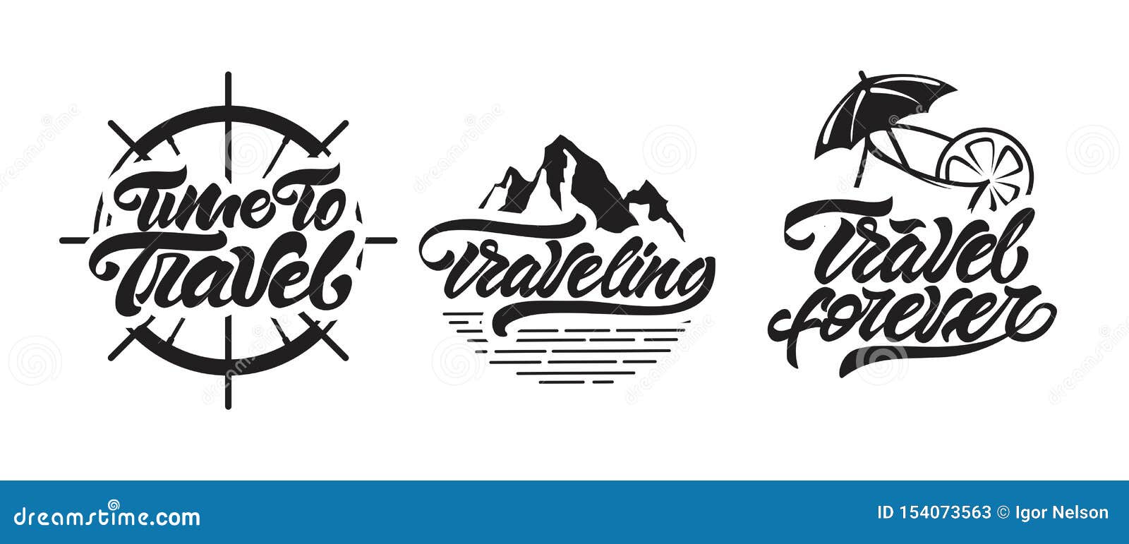 Travel Emblems Mini Set with Mountain and Cocktail . Vector Stock ...