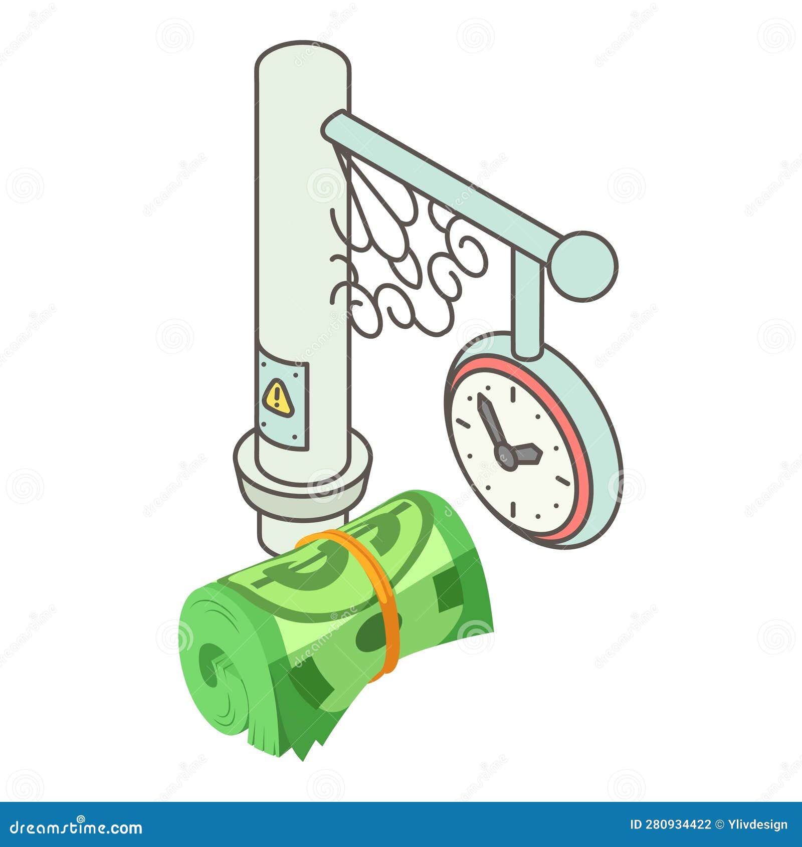 Travel Expense Icon Isometric Vector. Station Clock and Rolled Dollar ...