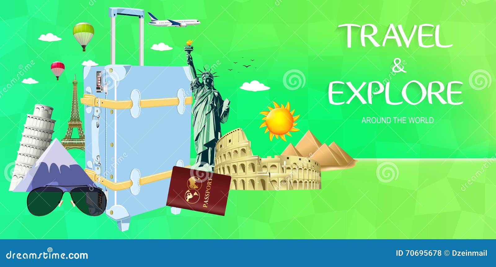 Travel and Explore Around the World Design with Famous Landmarks Stock ...