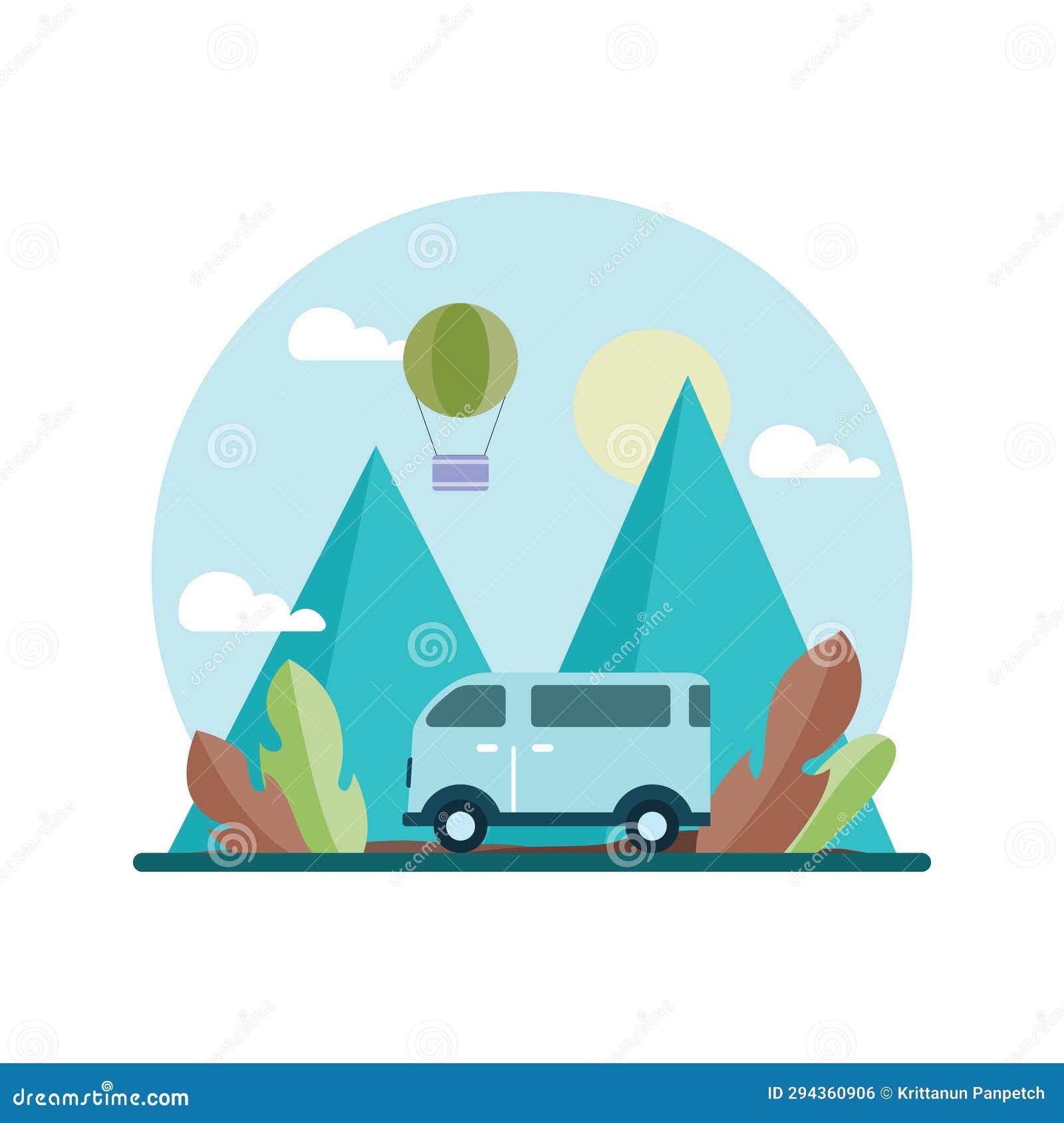 Travel Flat Design Background. Mountain Backpack3 Vector Illustration ...