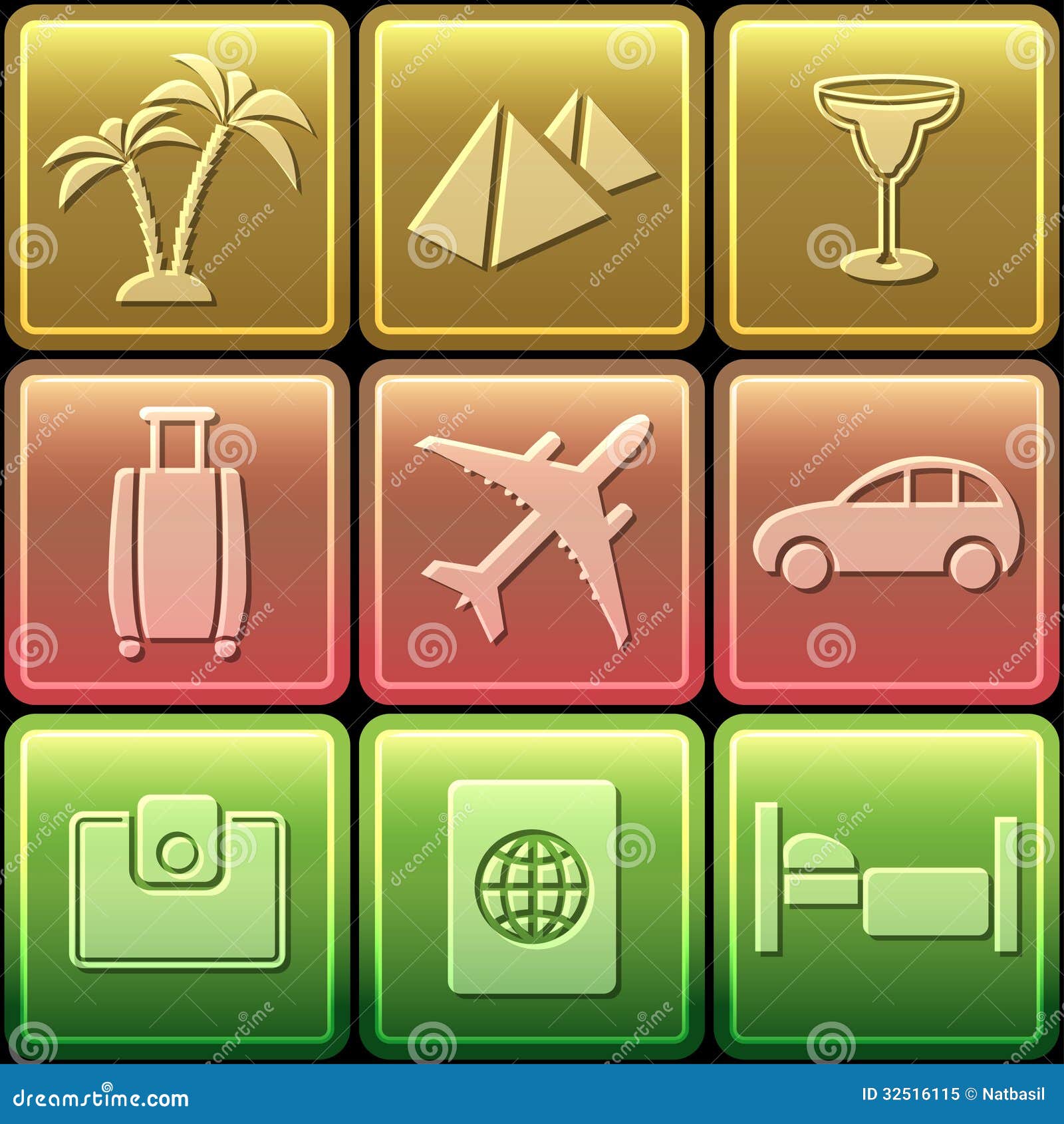 Travel Icon Set on Glossy Buttons Stock Vector - Illustration of ...