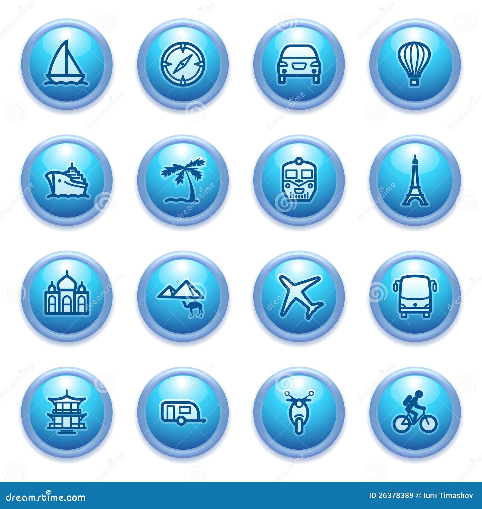 Travel Icons on Blue Buttons. Stock Vector - Illustration of palace ...