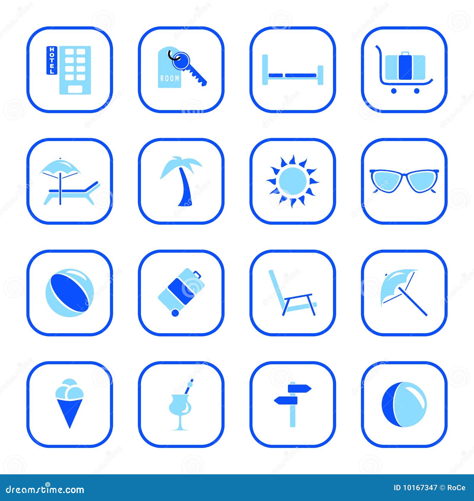 Travel Icons - Blue Series. Stock Vector - Illustration of sunglasses ...